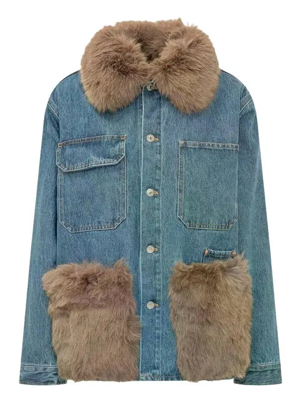 AVA ADORE Faux-fur Trim Denim Jacket - Blue