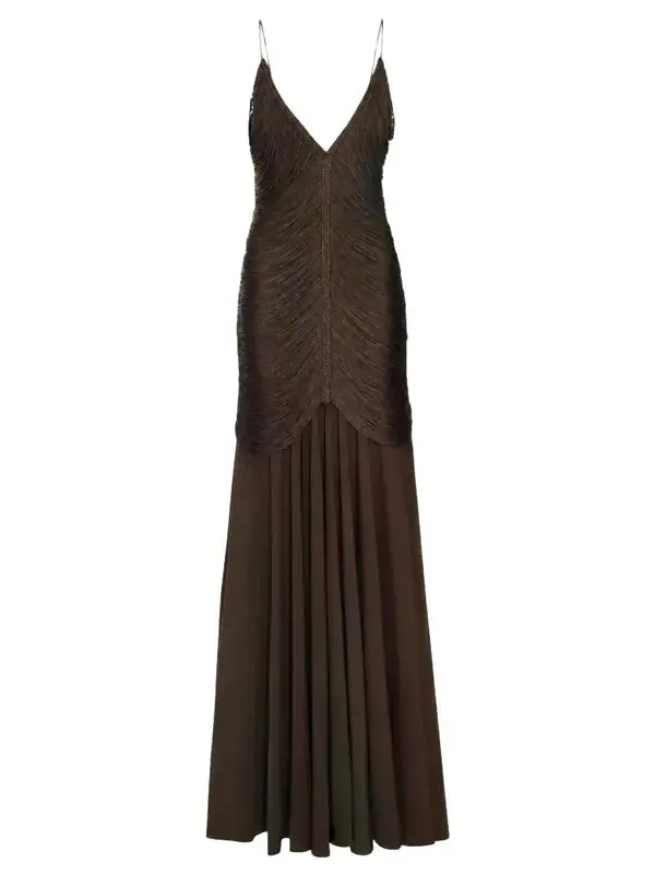BLESS Nostalgia Fringe-embellished Maxi Dress - Brown