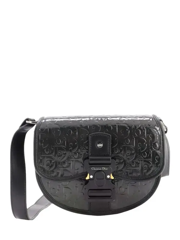 Dior Gallop Flap Messenger Oblique Patent Mini Crossbody Bag - Black