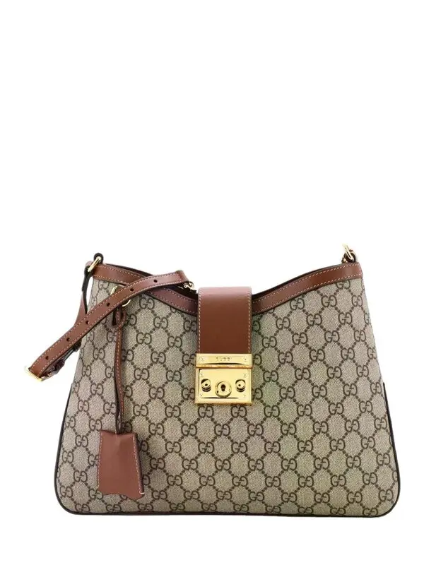 Gucci Padlock Chain Gg Coated Canvas With Leather Medium Shoulder Bag - Brown