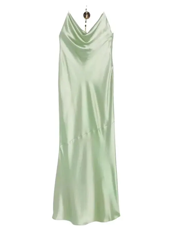 Retrofete Beaded Halterneck Satin Maxi Dress - Green