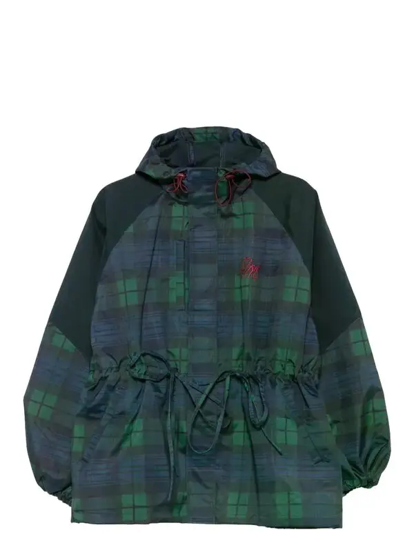 DAMSON MADDER Liu Tartan Hooded Raincoat - Green