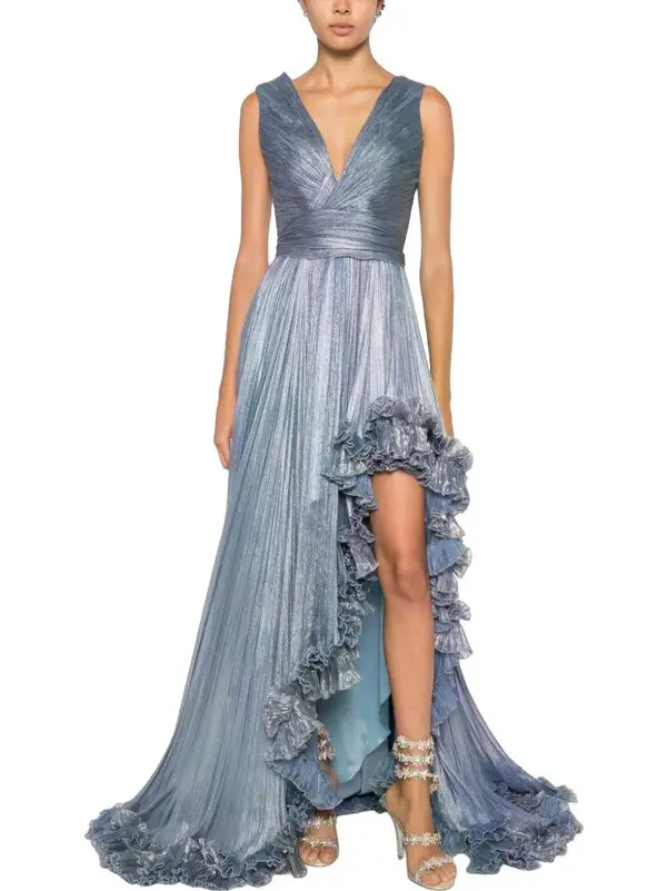 IRIS SERBAN Ariana Ruffled Pleated Maxi Dress - Blue