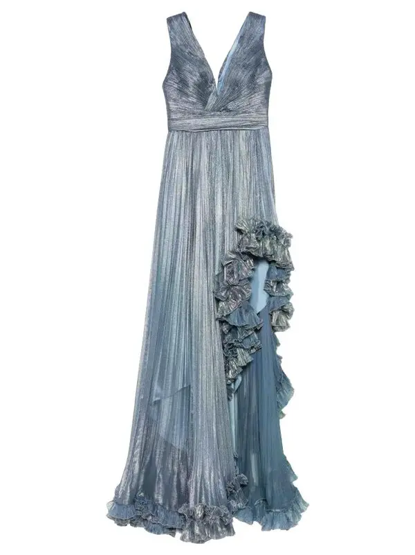 IRIS SERBAN Ruffled Pleated Maxi Dress - Blue