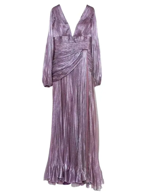 IRIS SERBAN Birdie Plissé-effect Maxi Dress - Purple