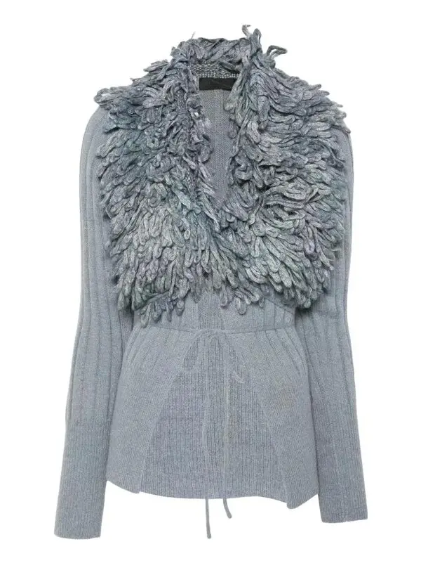 Liu Jo Fringe-trim Ribbed-knit Cardigan - Blue