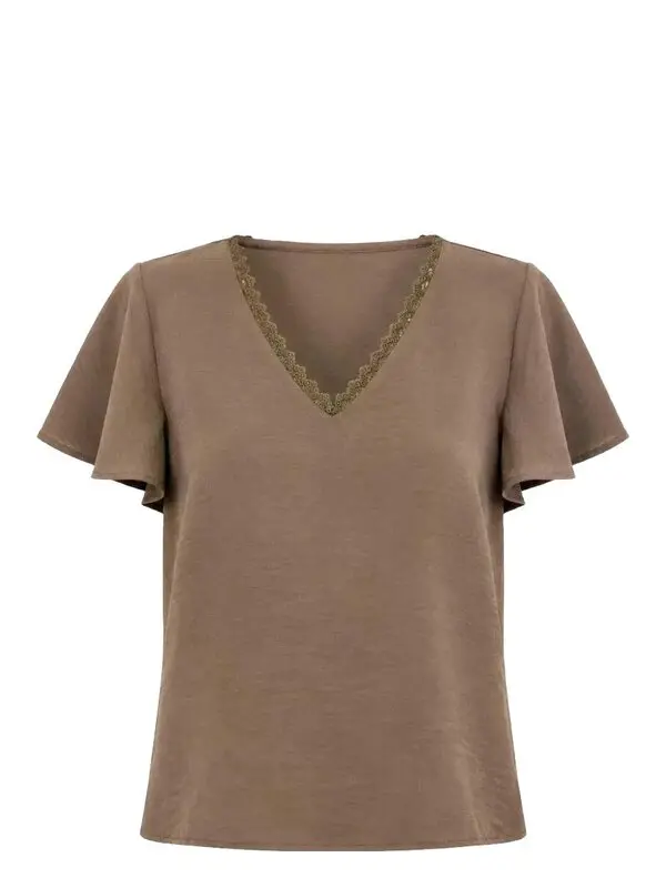 MOLLY BRACKEN Lace-trim T-shirt - Brown