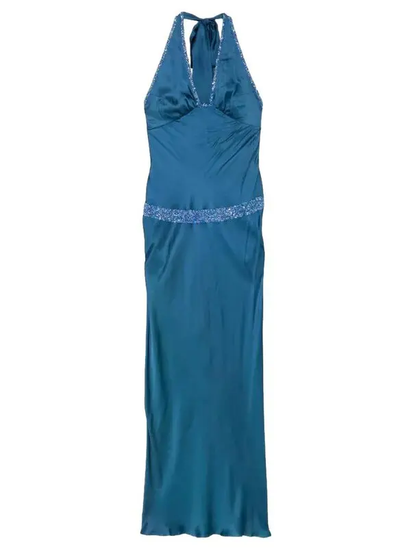 ASTA RESORT Celine Bead-embellished Halterneck Maxi Dress - Blue