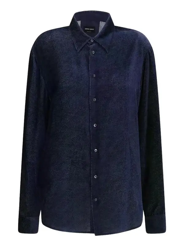 Giorgio Armani Devoré Velvet-twill Shirt - Blue