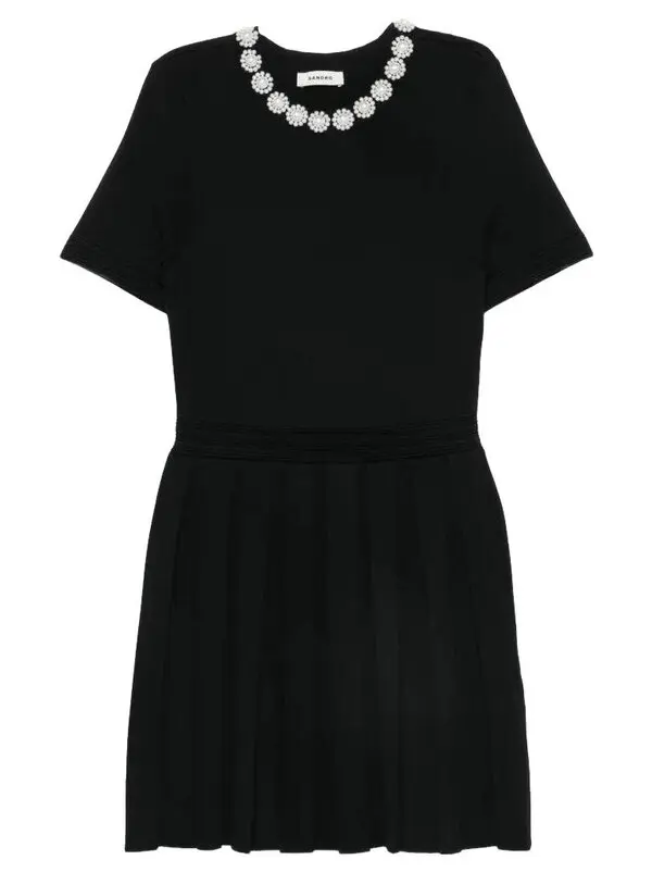 Sandro Pearl-embellished Pleated Mini Dress - Black