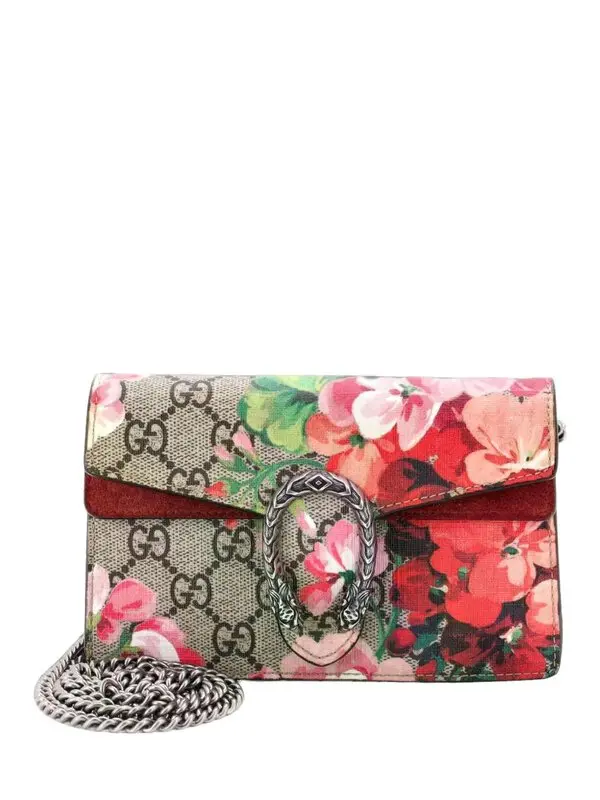 Gucci Dionysus Bag Blooms Print Gg Coated Canvas Super Mini Cross Body Bag - Brown