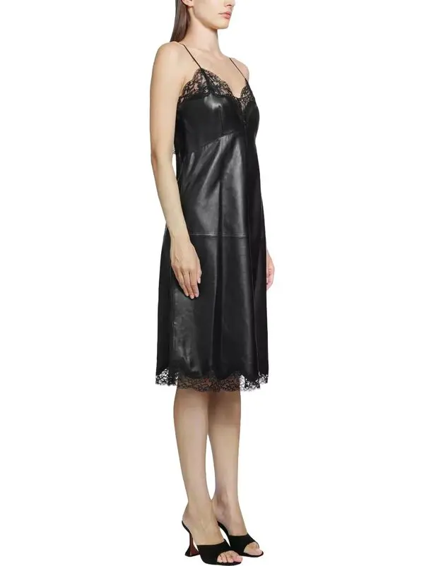 Magda Butrym Lace-trimmed Leather Midi Dress - Black