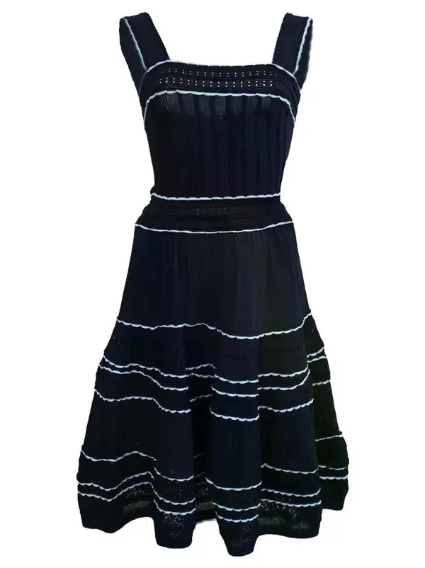 Sandro Pointelle-knit Fit-and-flare Dress - Blue