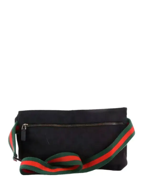 Gucci Vintage Double Gg Canvas With Leather Small Belt Bag - Black