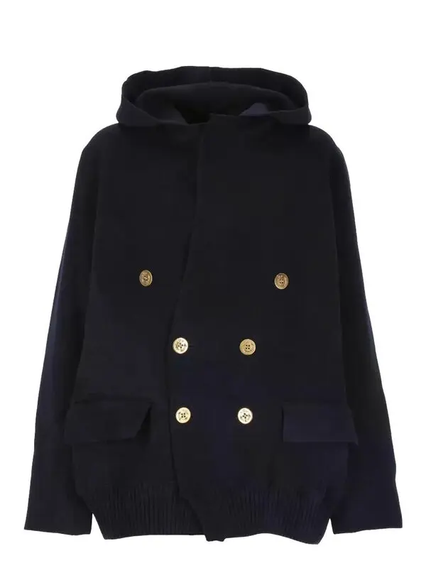 Sacai Double-breasted Hooded Coat - Blue