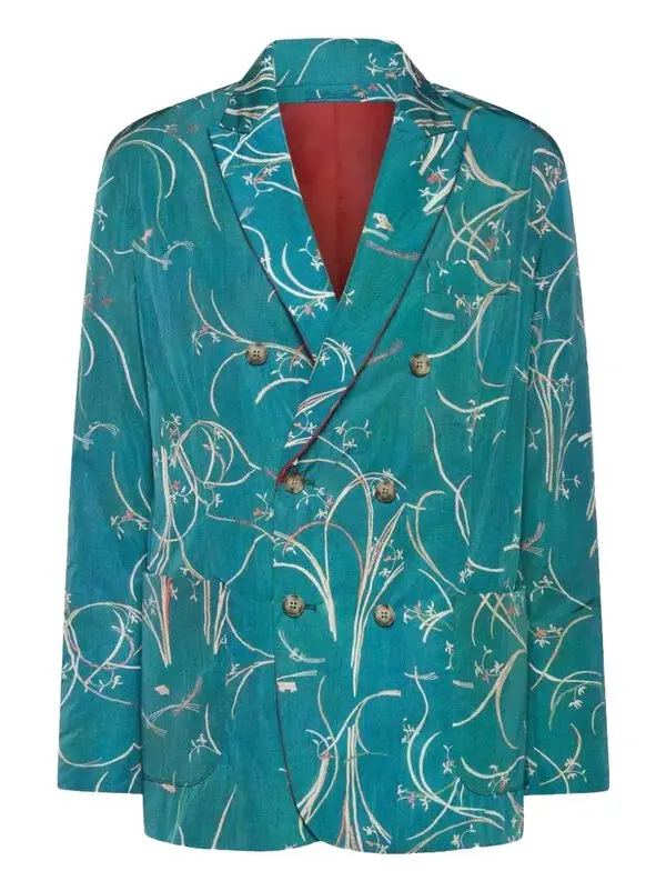 PIERRE-LOUIS MASCIA Floral-print Double-breasted Blazer - Blue