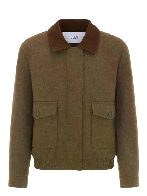 ELEH Herringbone Corduroy-collar Jacket - Brown
