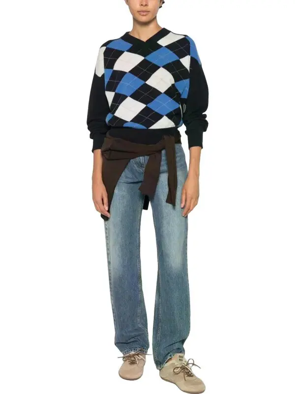 Marella Buono Argyle-intarsia V-neck Sweater - Blue