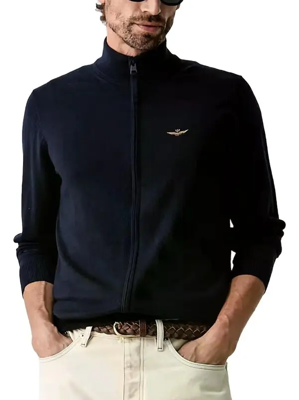 AERONAUTICA MILITARE Wool Zip-up Cardigan - Blue