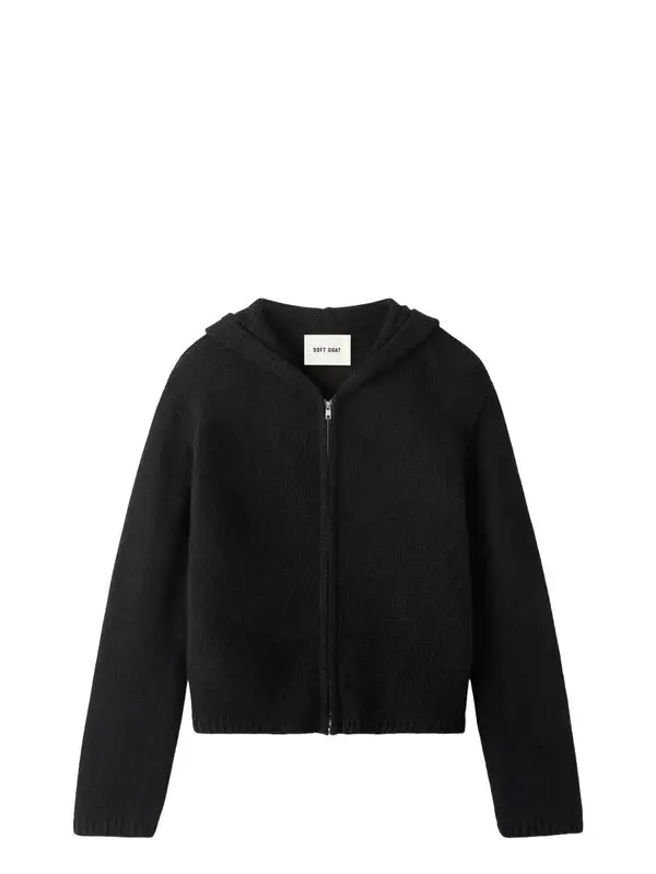 Soft Goat Cashmere Zip-up Hoodie - Black