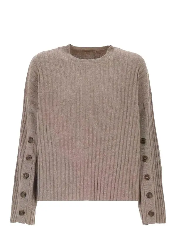 PUROTATTO Ribbed-knit Button-sleeve Pullover - Neutrals