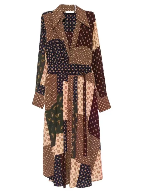 Zimmermann Geometric-patchwork Midi Dress - Brown