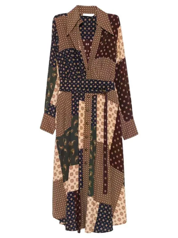 Zimmermann Geometric-patchwork Midi Dress - Brown