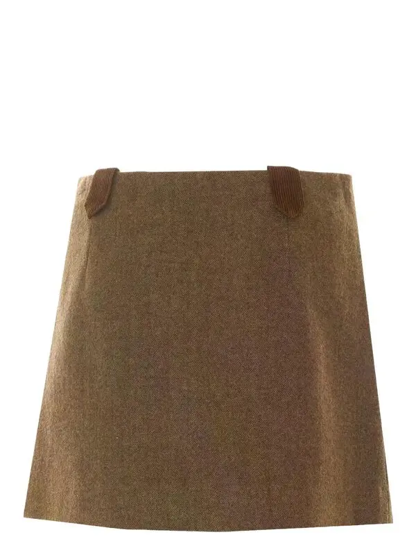 ELEH Herringbone-weave Button-detail Mini Skirt - Brown