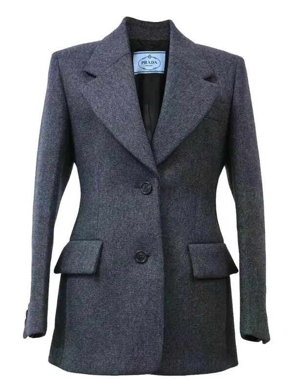 Prada Herringbone Single-breasted Wool Blazer - Grey