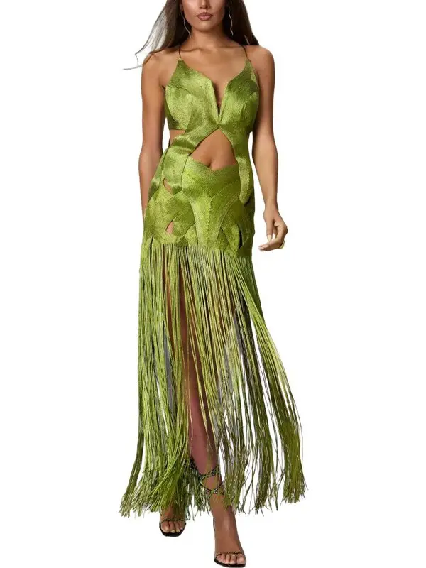 NORINA ST Dune Fringed Cut-out Maxi Dress - Green