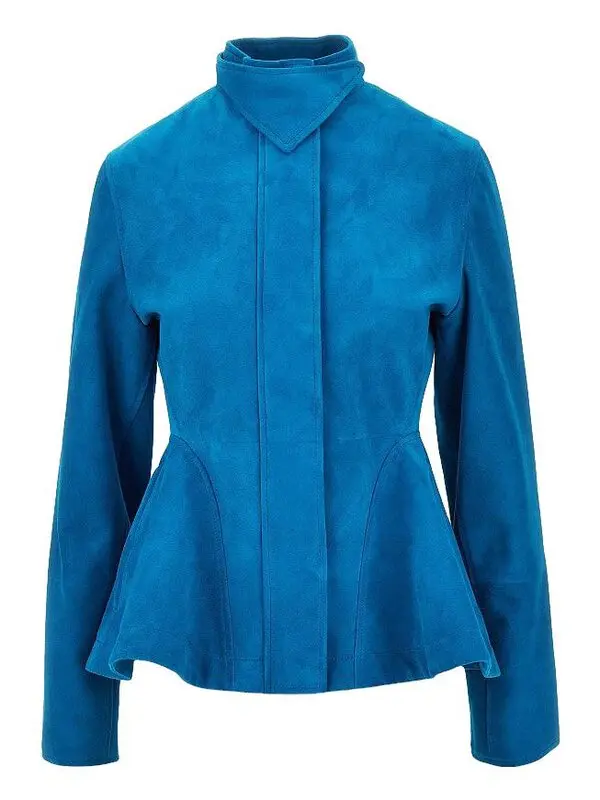 Alaïa Suede Leather Peplum Jacket - Blue