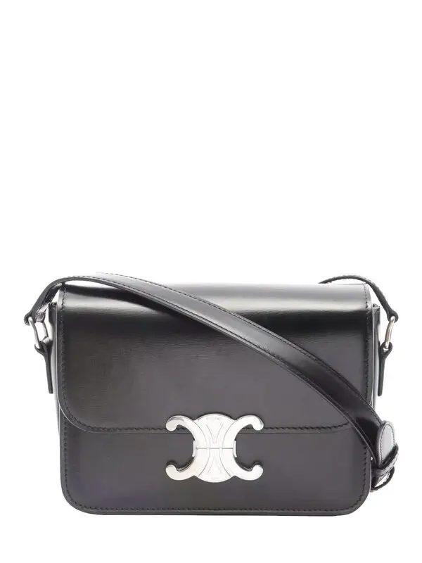 Celine Teen Shiny Calfskin Triomphe Cross Body Bag - Black