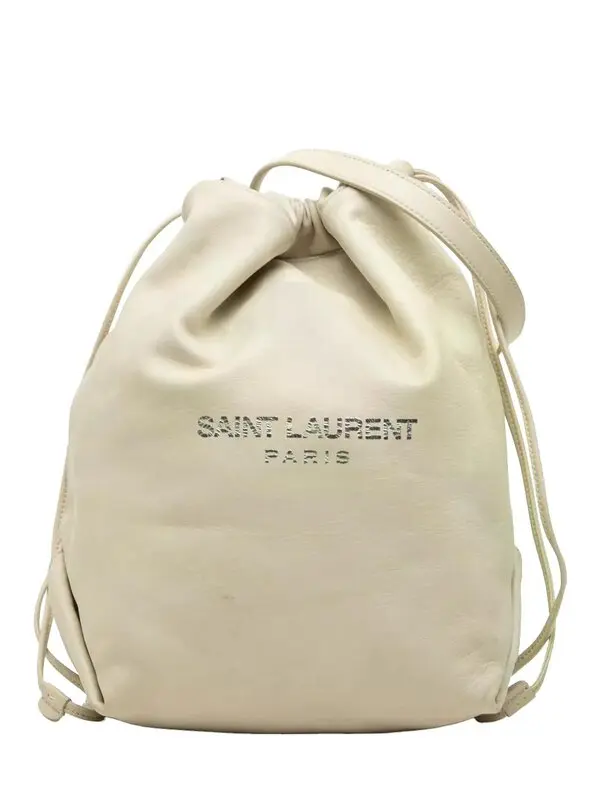 Saint Laurent Lambskin Teddy Drawstring Bucket Bag - White