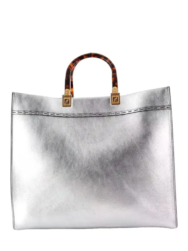 Fendi Sunshine Shopper Leather Medium Tote Bag - Silver