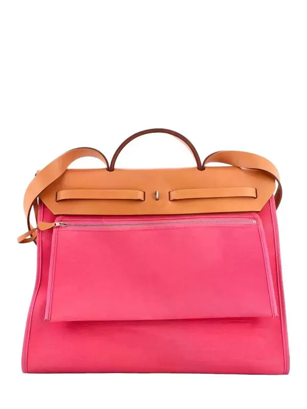 Hermès Herbag Zip Leather And Toile 39 Satchel - Brown