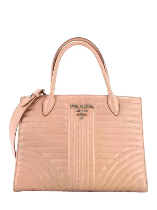 Prada Convertible Open Diagramme Quilted Leather Medium Tote Bag - Neutrals