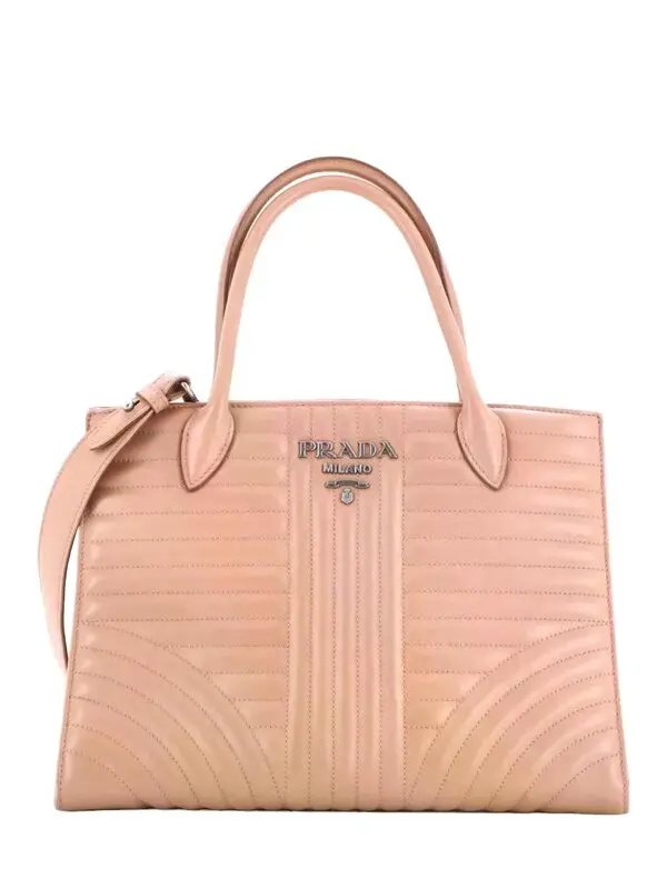 Prada Convertible Open Diagramme Quilted Leather Medium Tote Bag - Neutrals