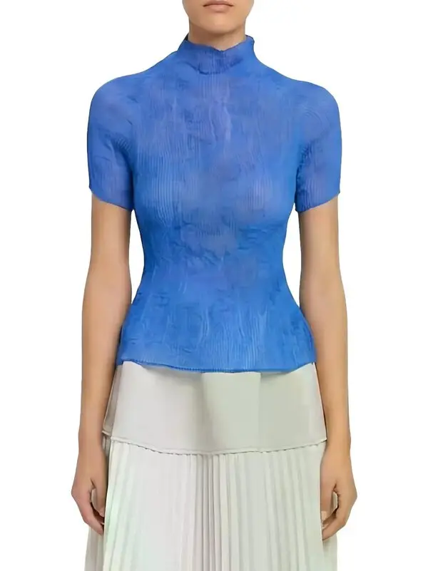 Issey Miyake Plissé-effect High-neck T-shirt - Blue