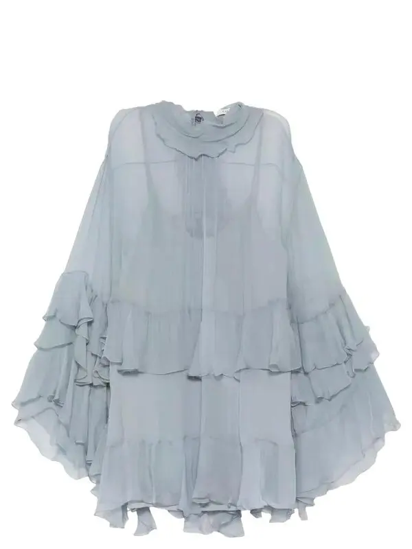 Chloé Ruffled Silk Mini Dress - Blue