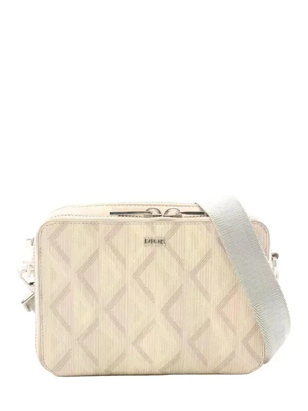 Dior Cd Diamond Coated Canvas Zipped Pouch With Strap Cross Body Bag - Neutrals