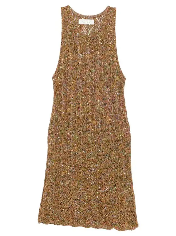 CIRCUS HOTEL Sequin-embellished Crochet-knit Mini Dress - Brown