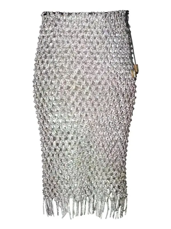 HIBOURAMA Crystal Midi Skirt - Silver