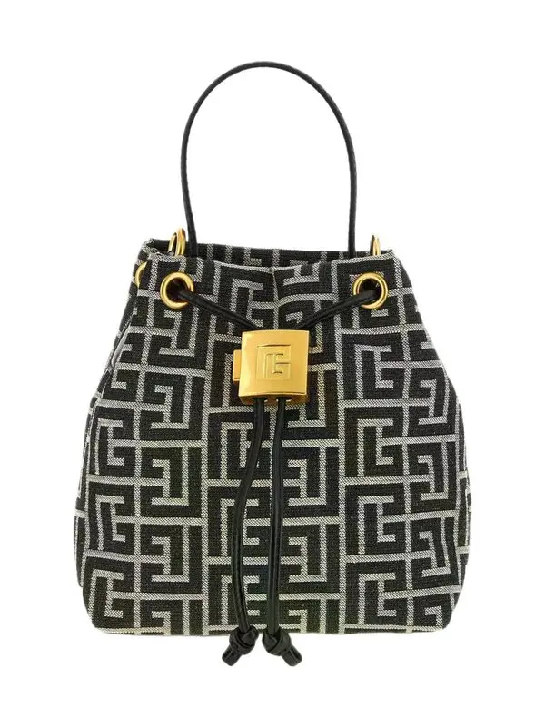 Balmain Pulse Monogram Jacquard Bucket Bag - Black
