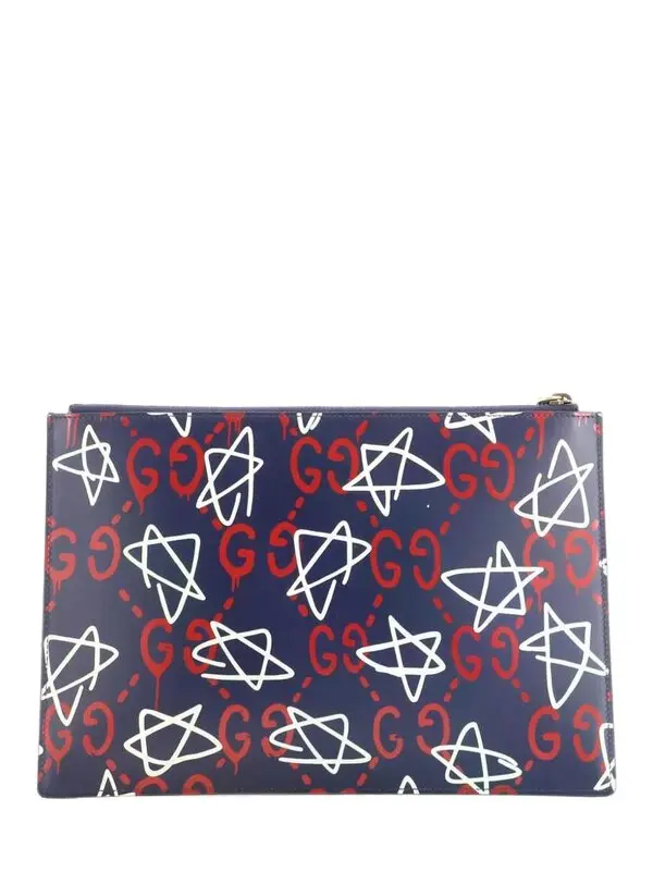 Gucci Ghost Leather Medium Pouch - Blue