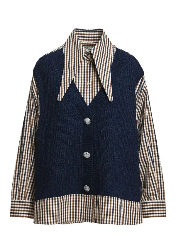 Essentiel Antwerp Check-pattern Crystal-embellished Shirt - Blue/brown/white