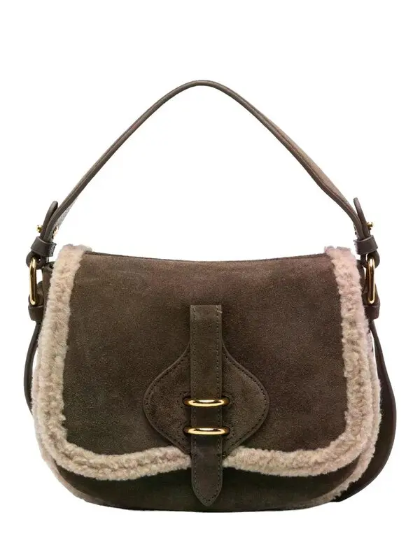 COCCINELLE Shearling-trim Suede Shoulder Bag - Brown