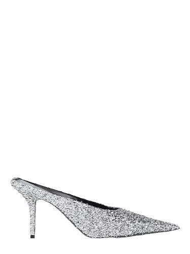 Balenciaga Stiletto Heeled Leather Slippers - Gray