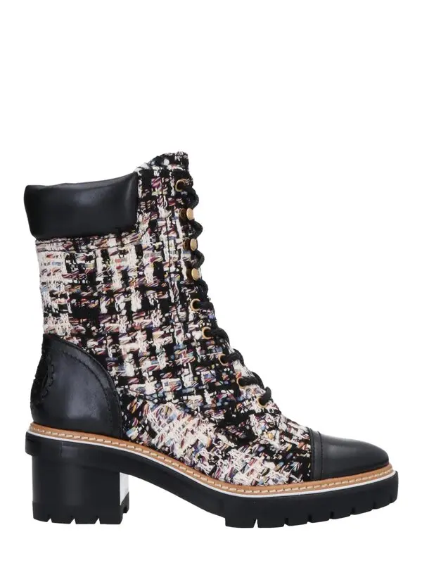 Tory Burch Tweed And Leather Lace-up Ankle Boots - Black