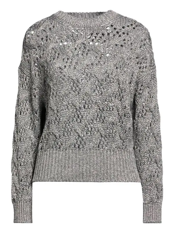 Max Mara Metallic Knit Crew Neck Pullover - Silver