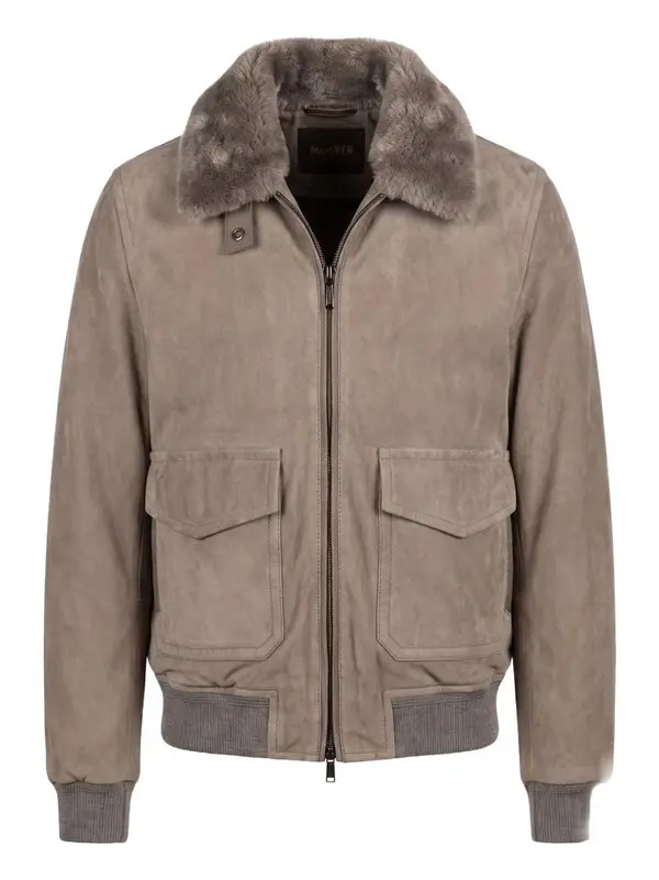 MOORER Antenore Shearling Collar Suede Jacket - No